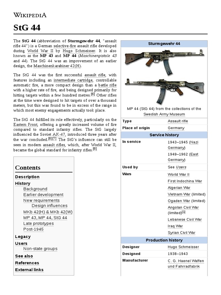 Sturmgewehr 44: Description History | PDF | Weapon Design | Equipment