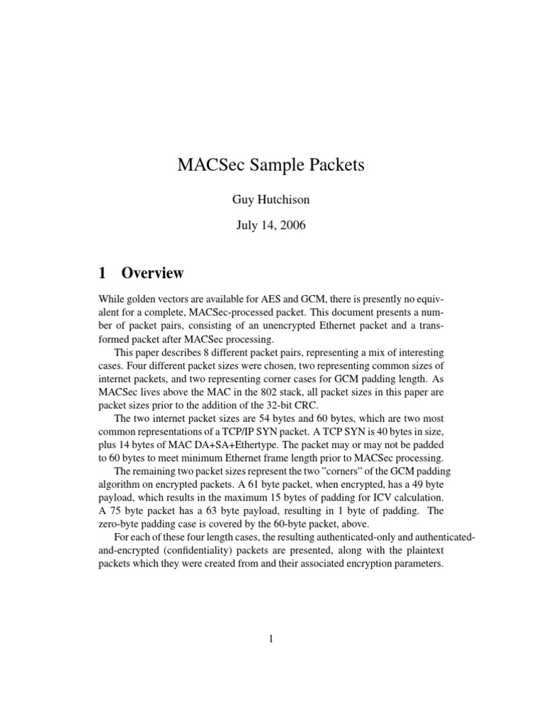 BN Hutchison Macsec Sample Packets 0511 | PDF | Transmission Control ...