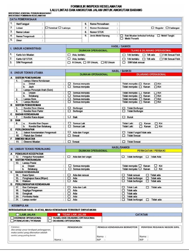 Formulir Rampcheck Angk Umum Dan Angk Barang Baruuuuu | PDF