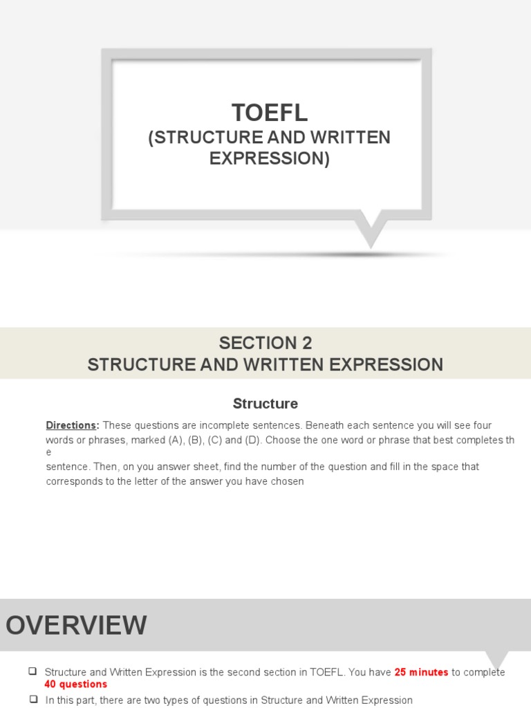 Toefl: (Structure and Written Expression) | PDF | Subject (Grammar ...
