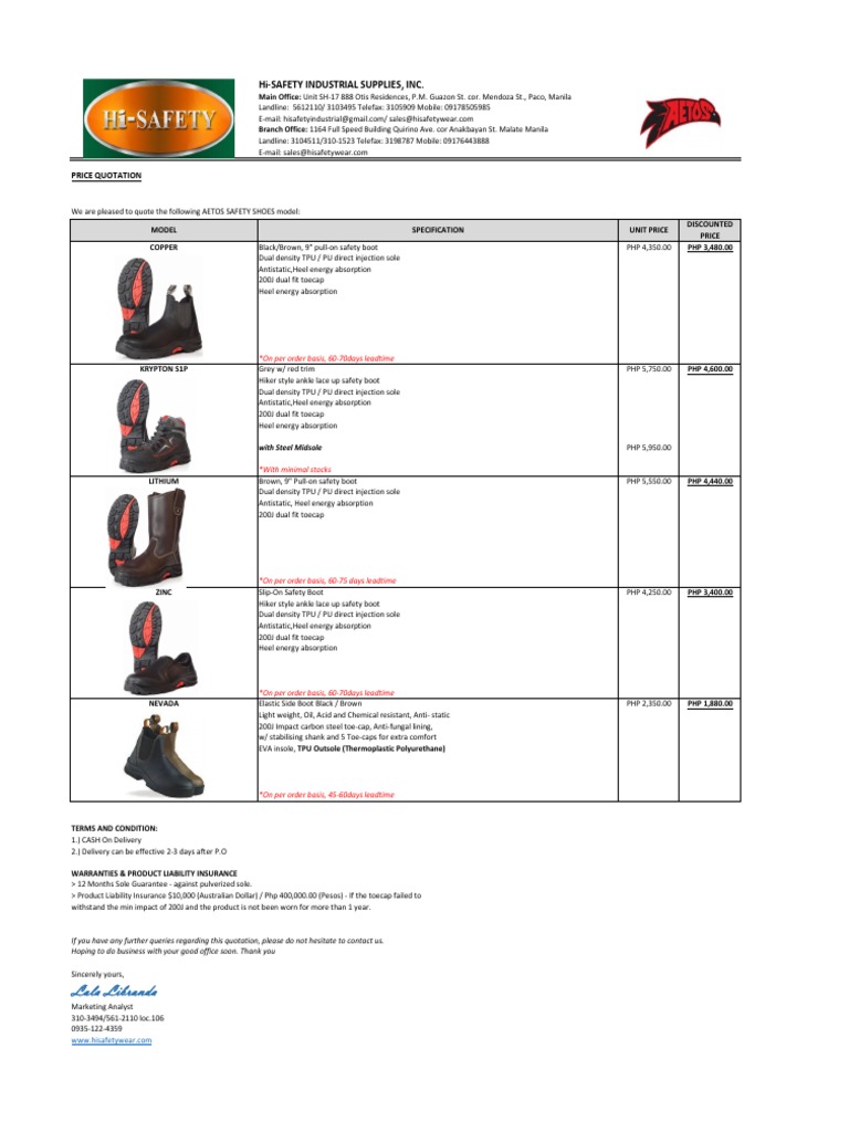 Hi-SAFETY Industrial Supplies Safety Boot Price Quote | PDF