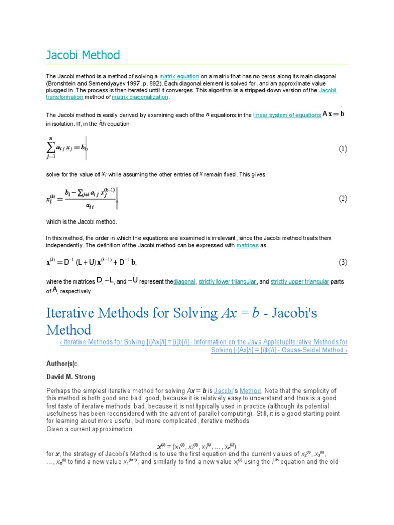 Jacobi Method | PDF | Matrix (Mathematics) | Numerical Analysis