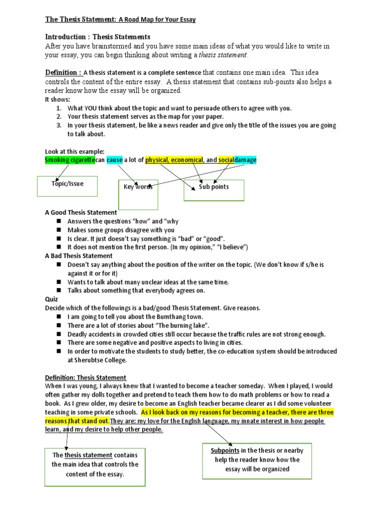The Thesis Statement: Introduction: Thesis Statements: A Road Map For ...