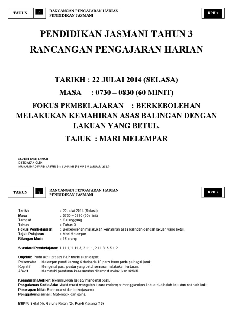 RPH Minggu 1 | PDF