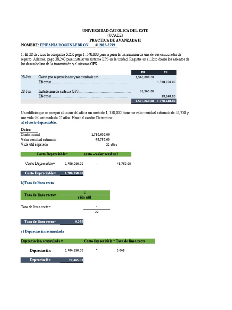 Practica Avanzada Activos Tangibles | PDF | Depreciación | Activo fijo