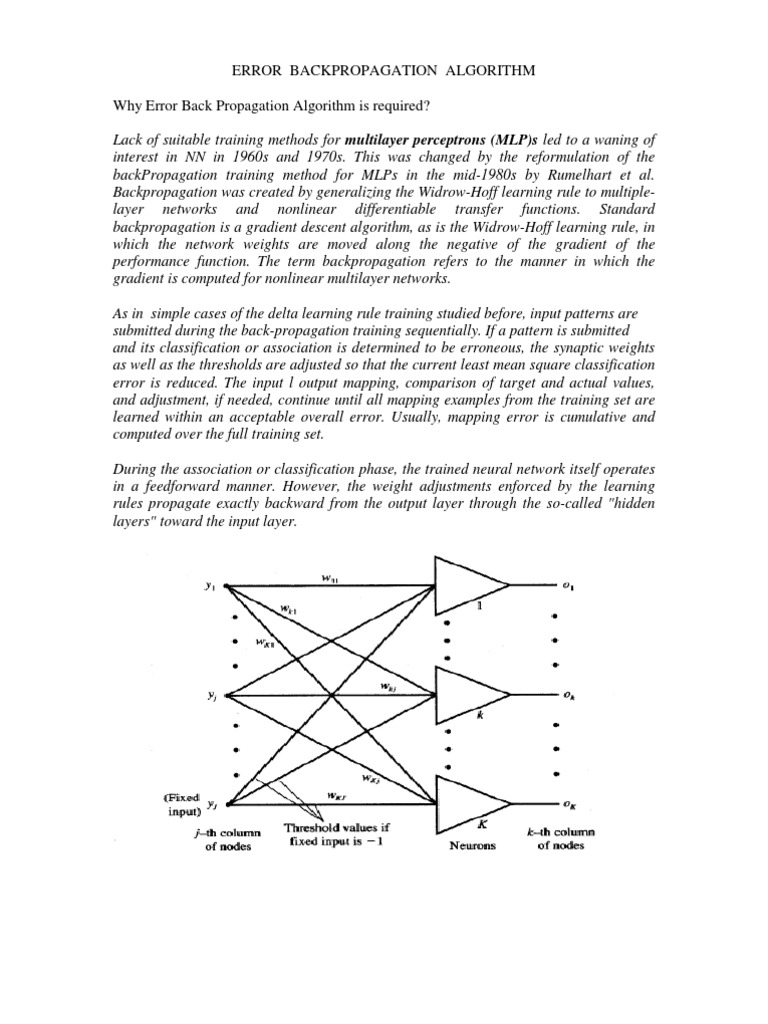 Error Back Propagation Algorithm Pdf Mathematical Analysis