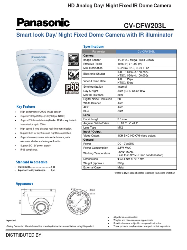 CV-CFW203L SpecSheet | PDF | Camera | Video