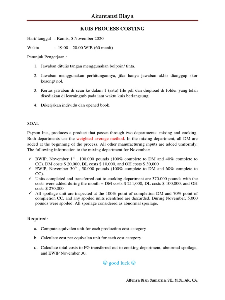 Kuis Process Costing | PDF | Science & Mathematics | Technology & Engineering