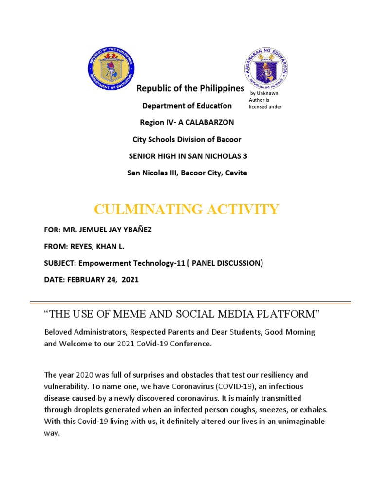 Culminating Activity: Republic of The Philippines | PDF | Wellness ...