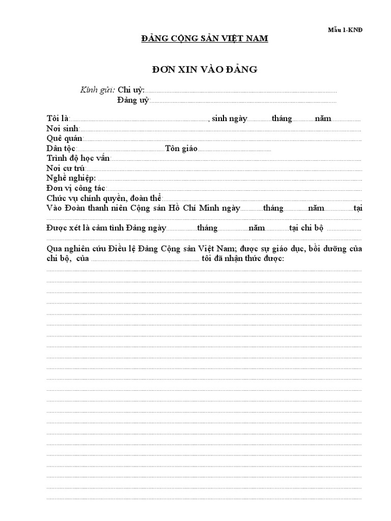 Mau 1 KND (Don Xin Vao Dang) | PDF