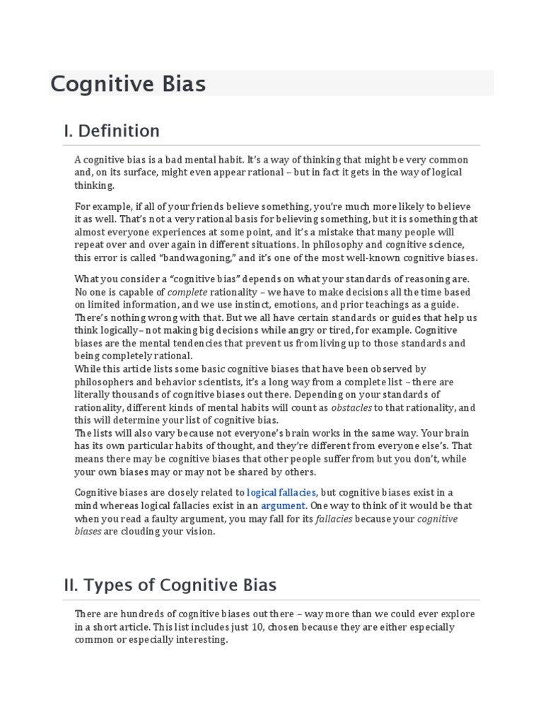 Cognitive Bias | PDF | Rationality | Fallacy