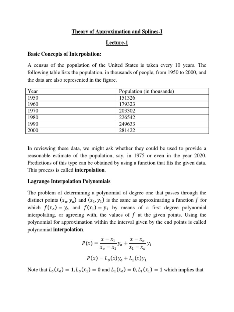 Theory Of Approximation And Splines I Lecture 1 Basic Concepts Of Interpolation Pdf