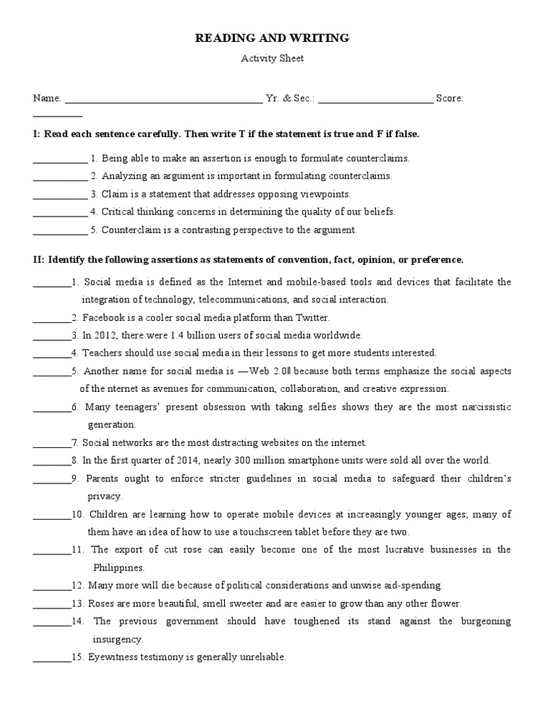 READING AND WRITING Activity Sheet Module 6 | PDF | Social Media ...
