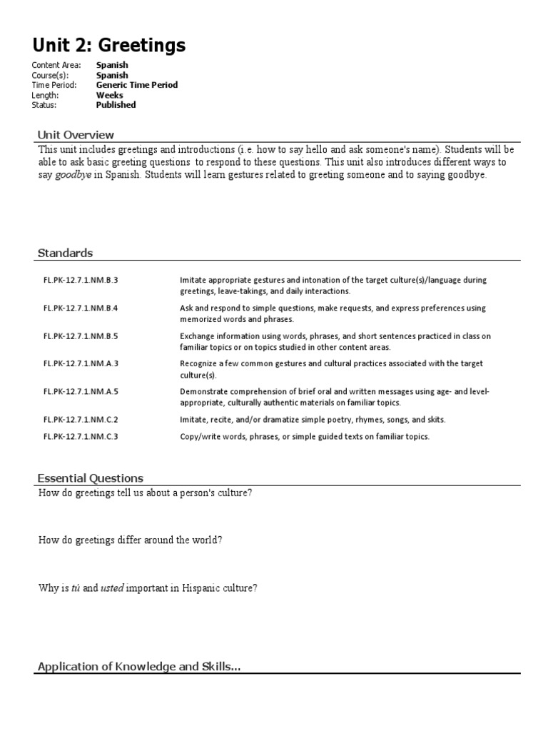 Unit - Unit 2 - Greetings | PDF | Question | Reading Comprehension