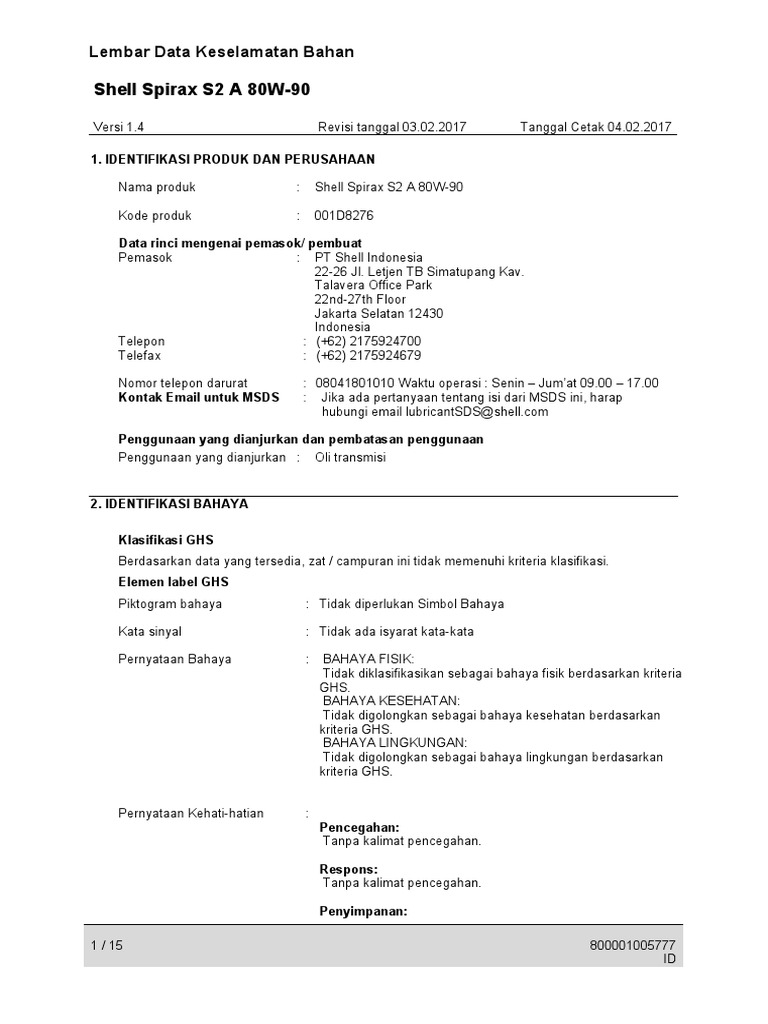 MSDS Shell-Spirax-S2-A-80W-90-1 | PDF