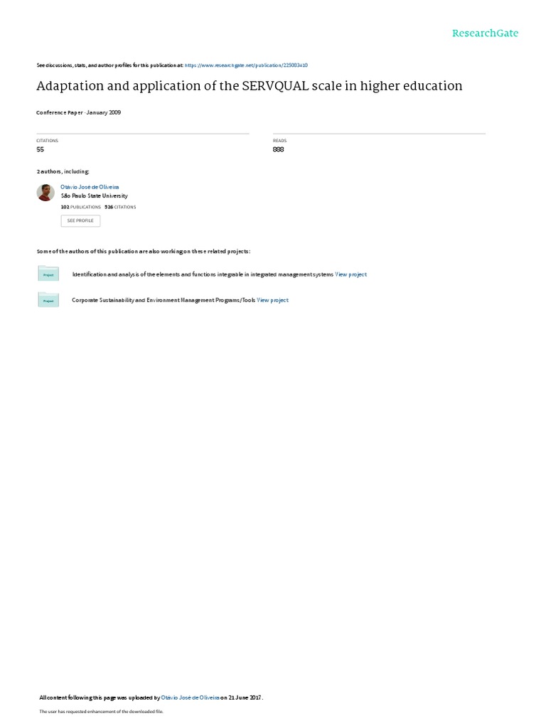 Adaptation and Application of The SERVQUAL Scale in Higher Education ...