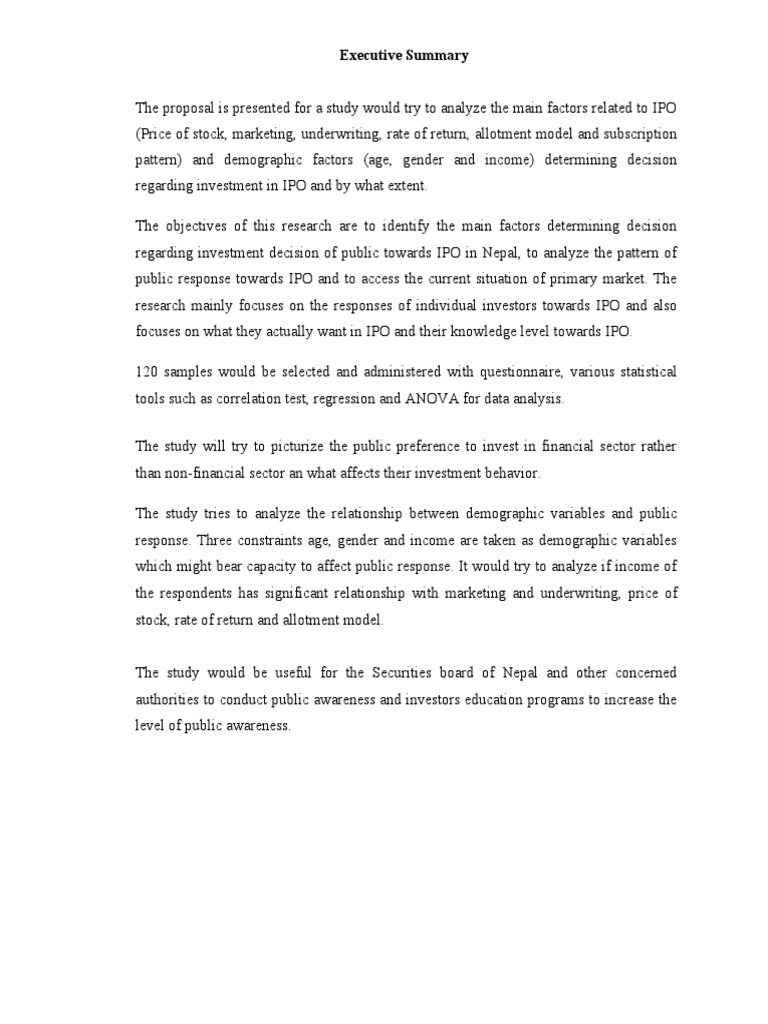 Executive Summary For Proposal | PDF