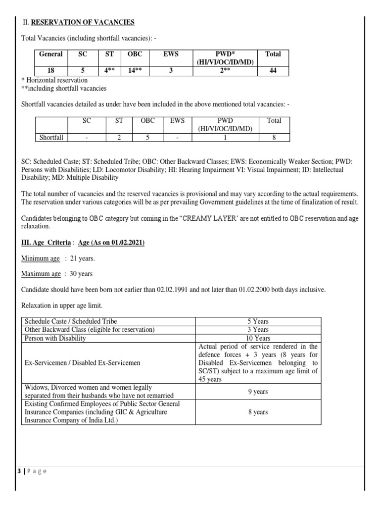 General SC ST OBC EWS PWD (HI/VI/OC/ID/MD) Total 18 5 4 14 3 2 44 ...