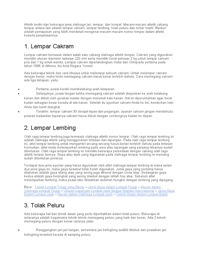 Teknik Dasar Lempar Atletik | PDF