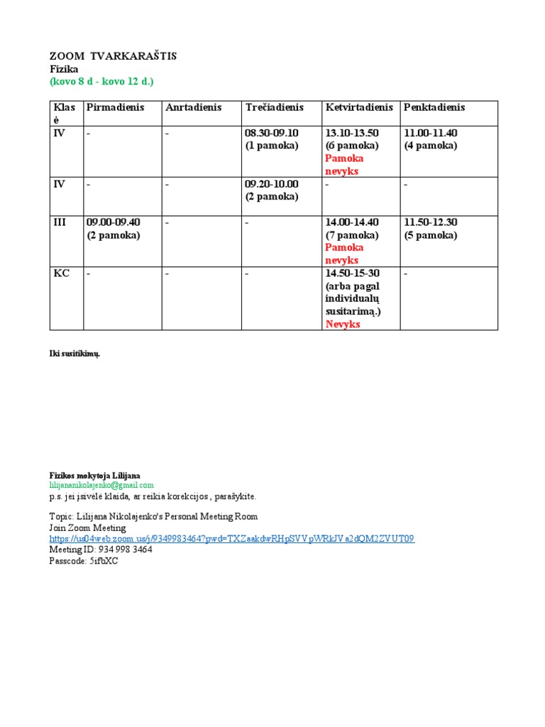 Fizika Zoom Tvarkaraštis Kovo 8-12 D.D. | PDF