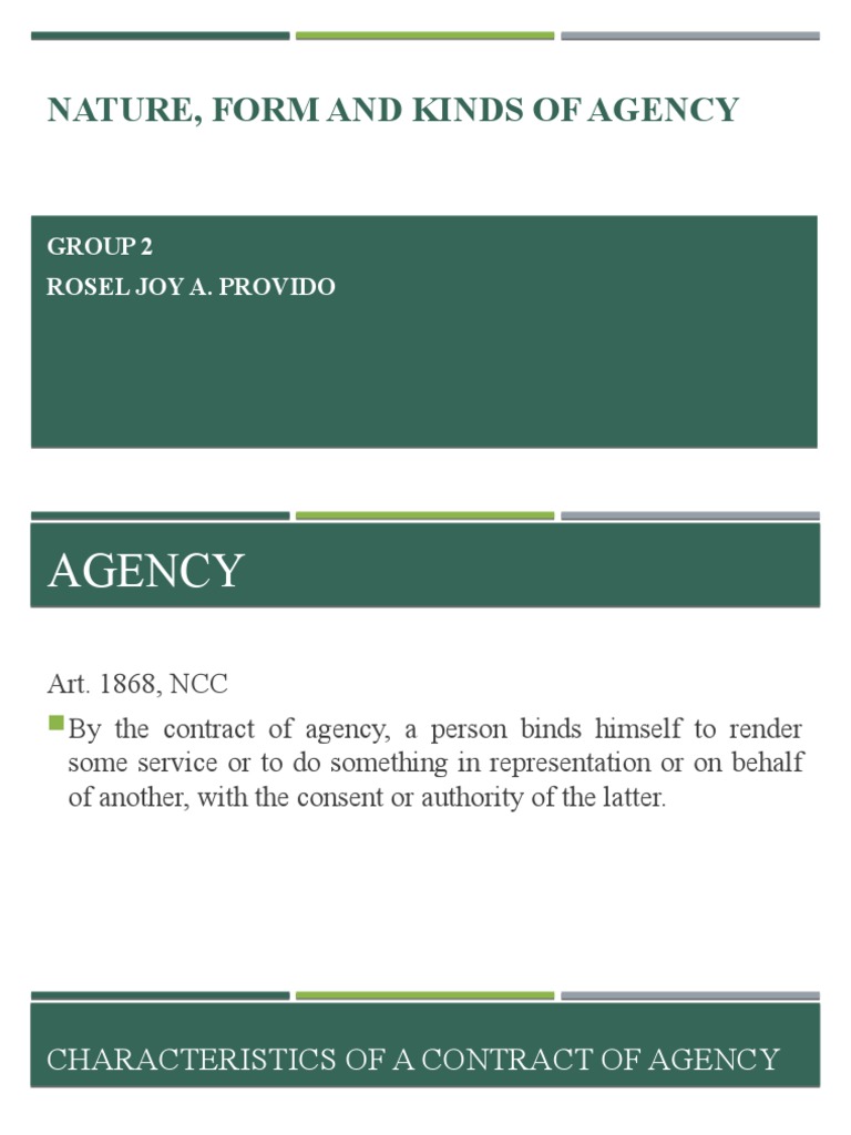 Nature, Form and Kinds of Agency | PDF | Law Of Agency | Trust Law