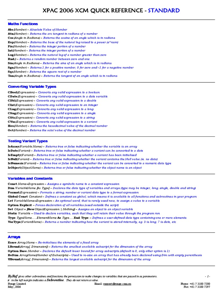 XCM Quick Reference Cards | PDF | Subroutine | Parameter (Computer Programming)