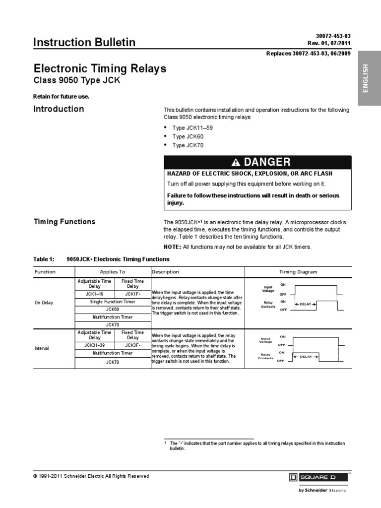 Instruction Bulletin Electronic Timing Relays: Class 9050 Type JCK | PDF | Relay | Timer