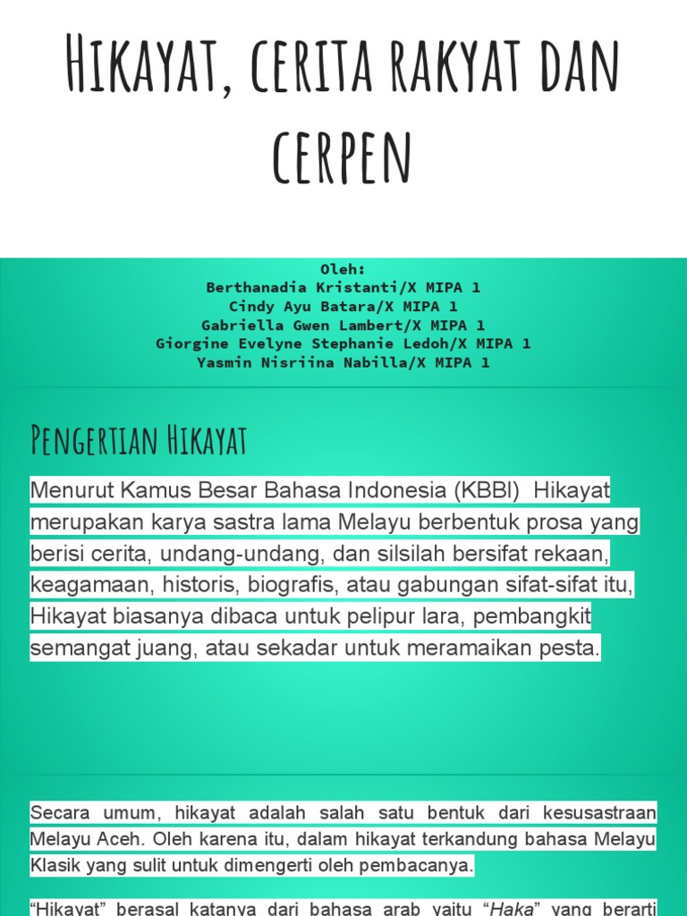 Hikayat, Cerita Rakyat Dan Cerpen | PDF
