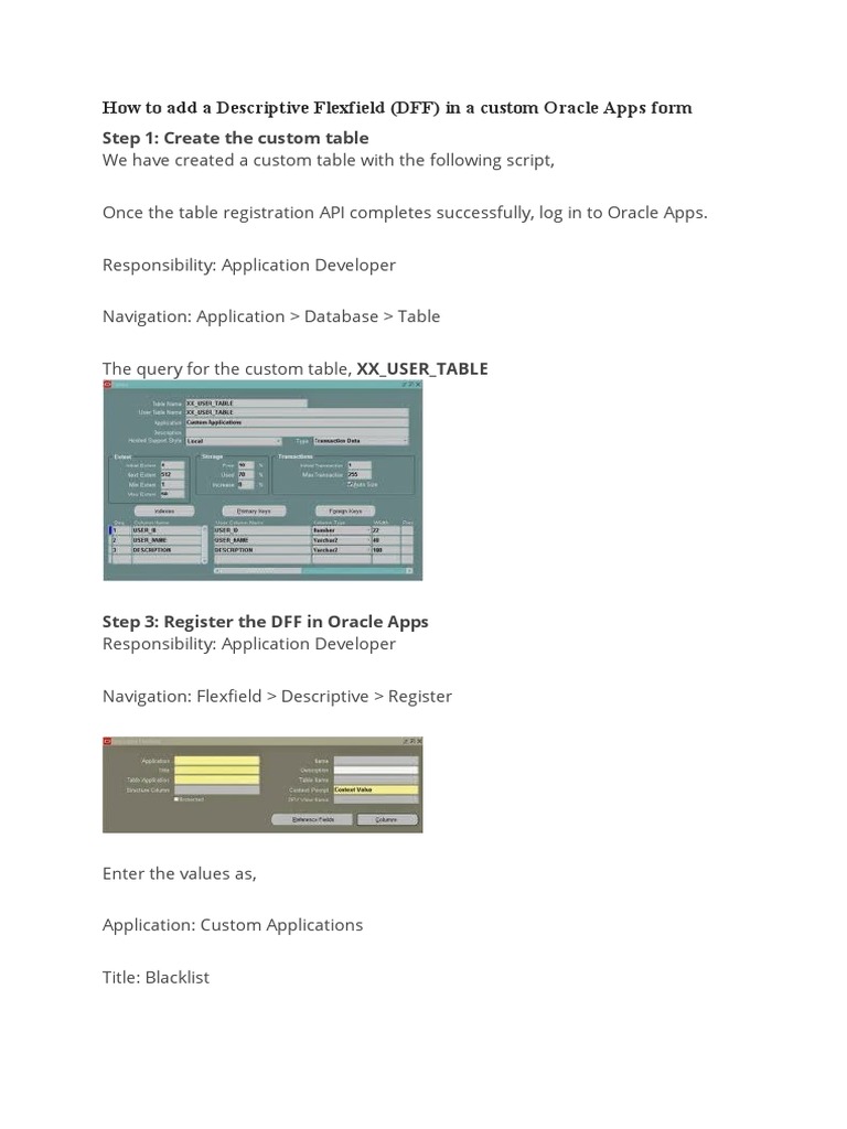 How To Add A Descriptive Flexfield (DFF) in A Custom Oracle Apps Form | PDF | Table (Database ...