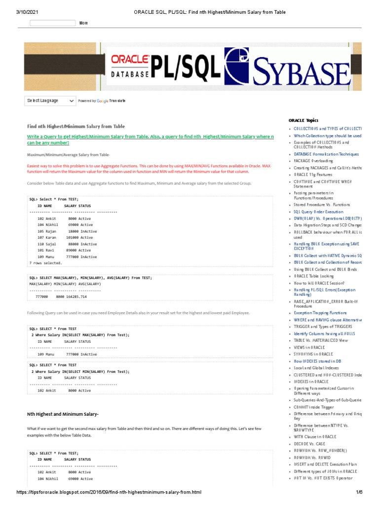 Find Nth Highest/Lowest Salary in SQL | PDF | Databases | Sql