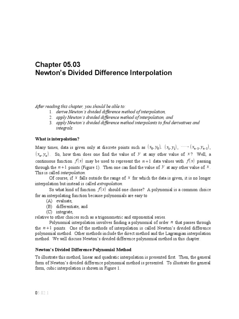 Newton's Divided Difference Interpolation Guide | PDF | Interpolation ...