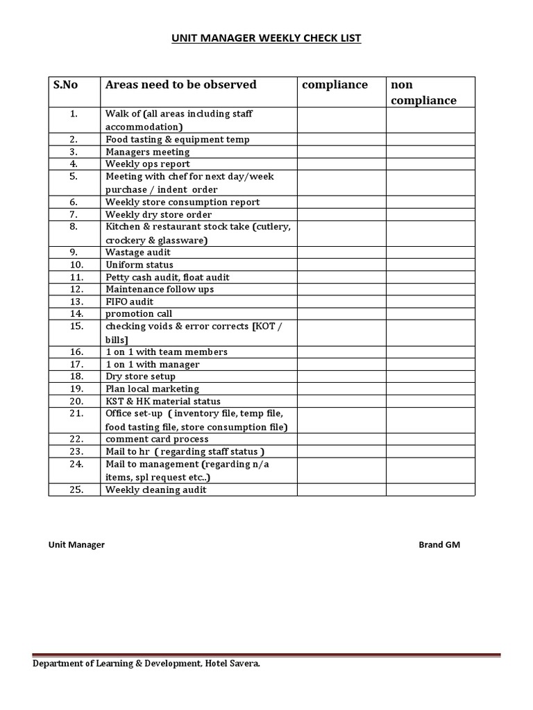Restaurant Manager Checklist | PDF