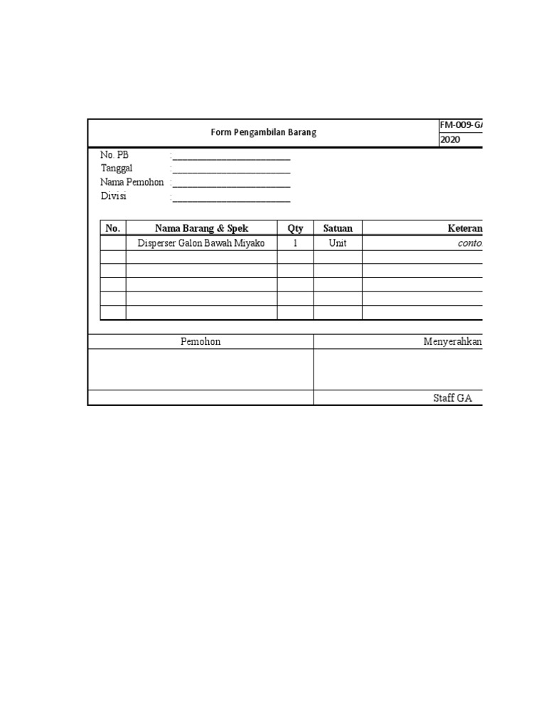 FM-009-GA Form Pengambilan Barang | PDF