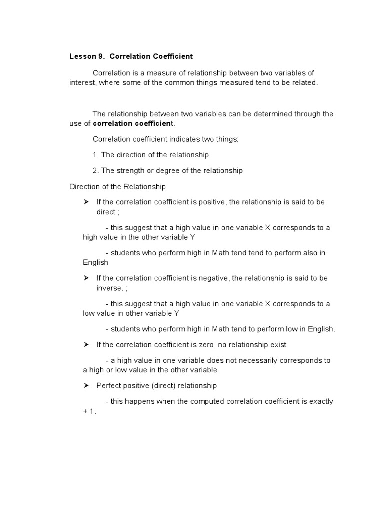 Lesson 9. Correlation Coefficient | PDF | Correlation And Dependence ...