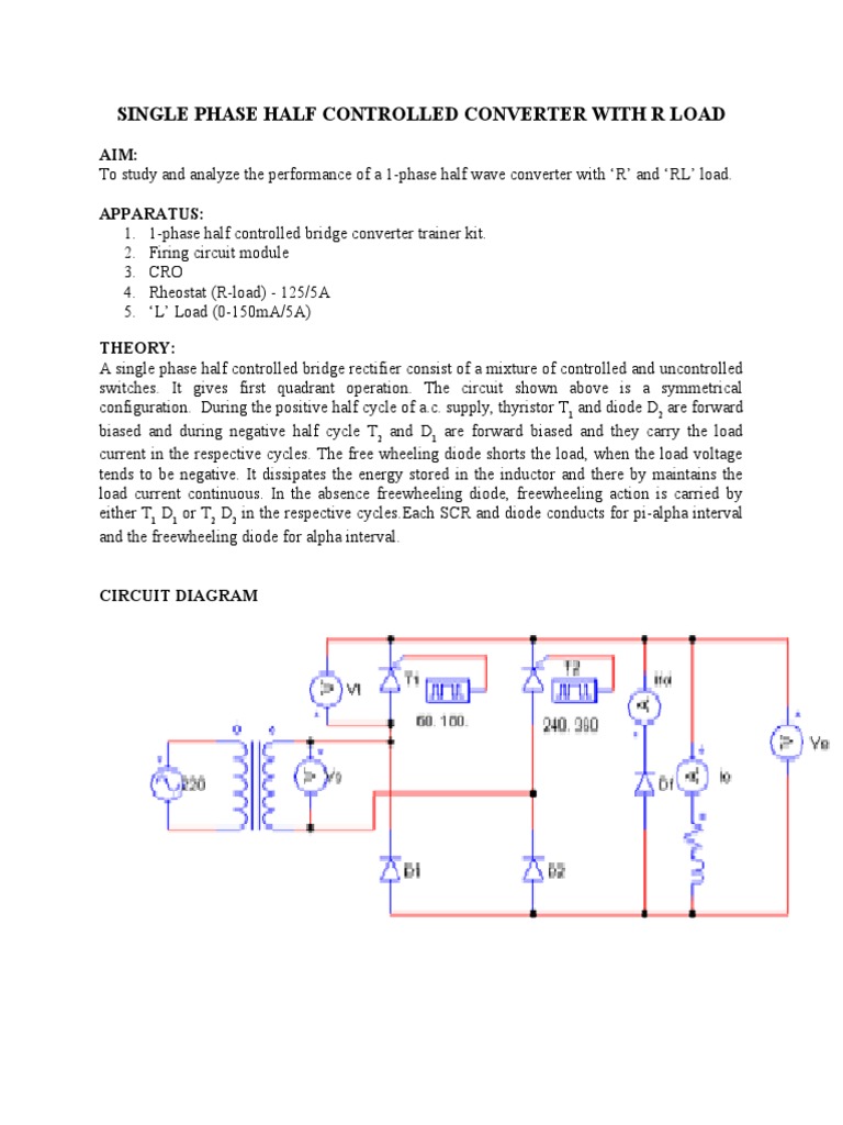 Single Phase Half Controlled Converter With R Load | PDF | Diode ...