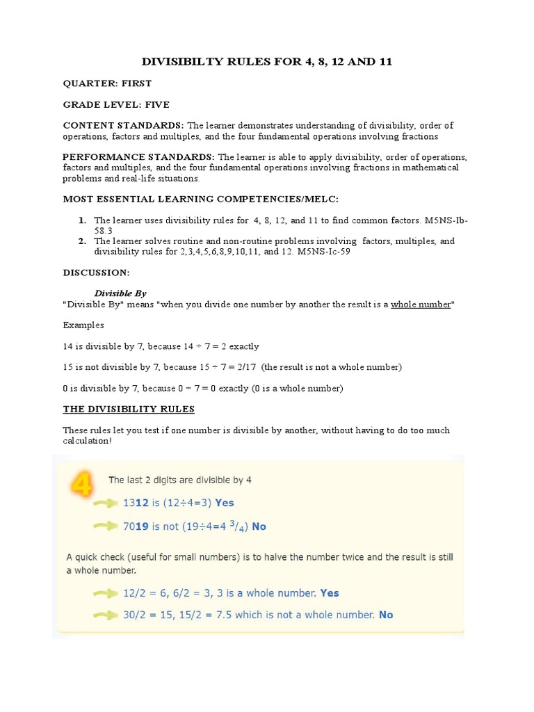 Module 1-Divisibility Rules | PDF