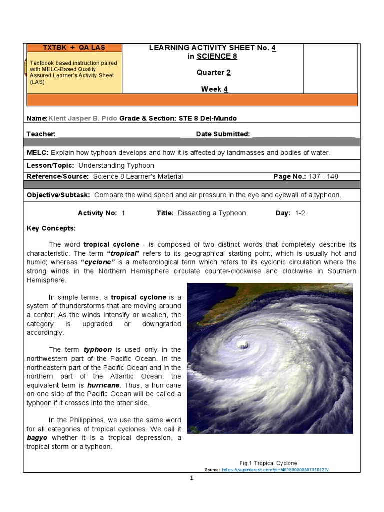 LAS Week 4 Grade 8 Science (1) (1) - Pido | PDF | Eye (Cyclone ...