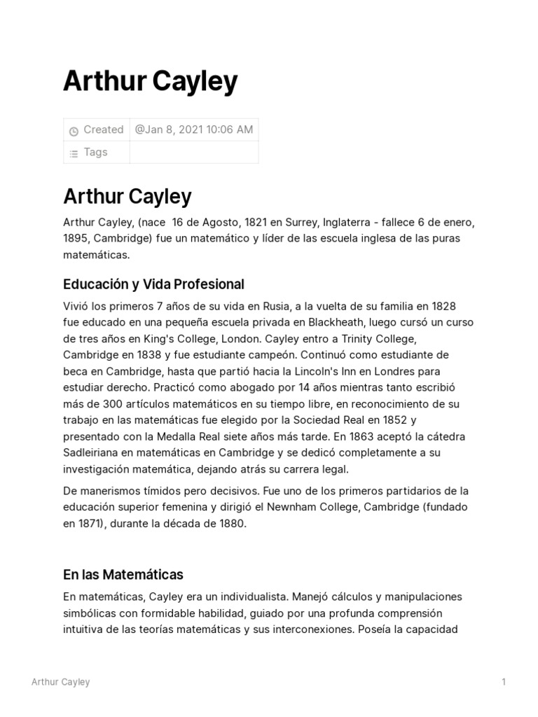 Biografía de Arthur Cayley y sus Matrices | PDF | Matriz (Matemáticas ...