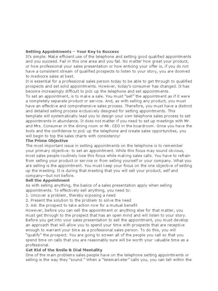 Setting Appointments - Your Key To Success | PDF | Interactive Voice ...