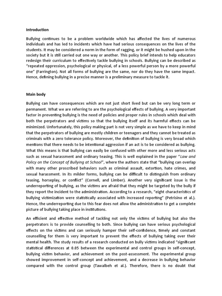 Policy Brief Part | PDF | Bullying | Victimisation