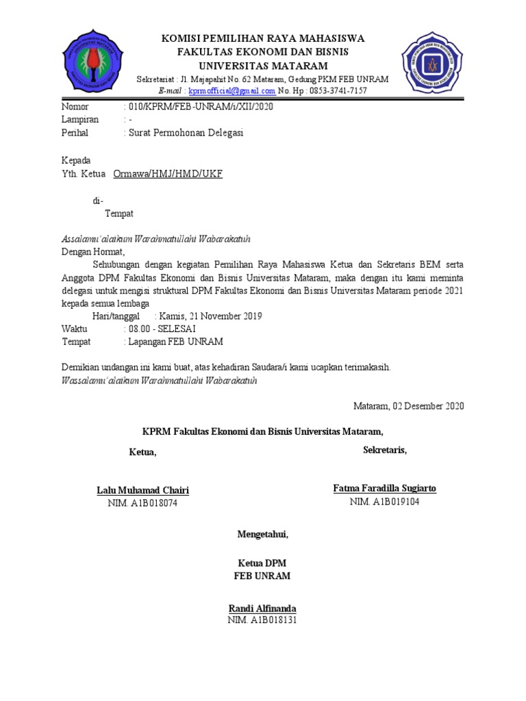 010 - Surat - Delegasi Anggota DPM | PDF