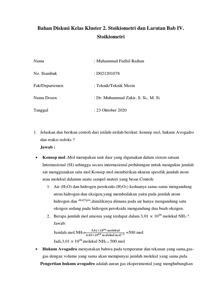 D021201078 - Muhammad Fadhil Raihan - Tugas Stiokiometri | PDF