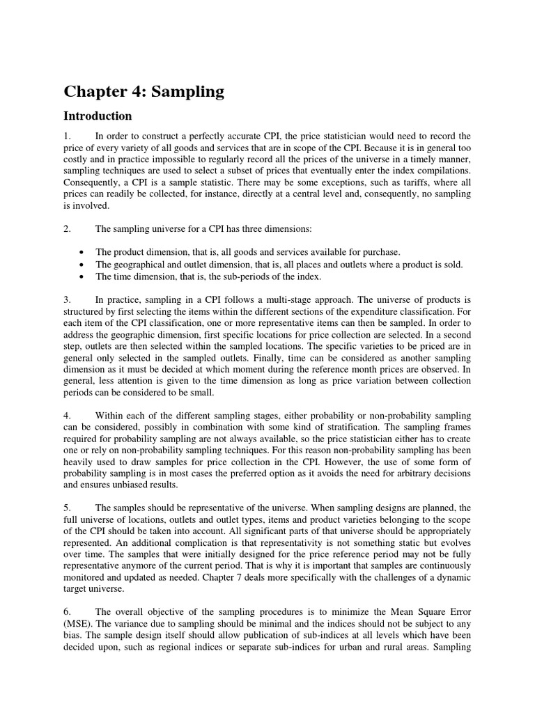 Chapter 4 Sampling | PDF | Consumer Price Index | Sampling (Statistics)