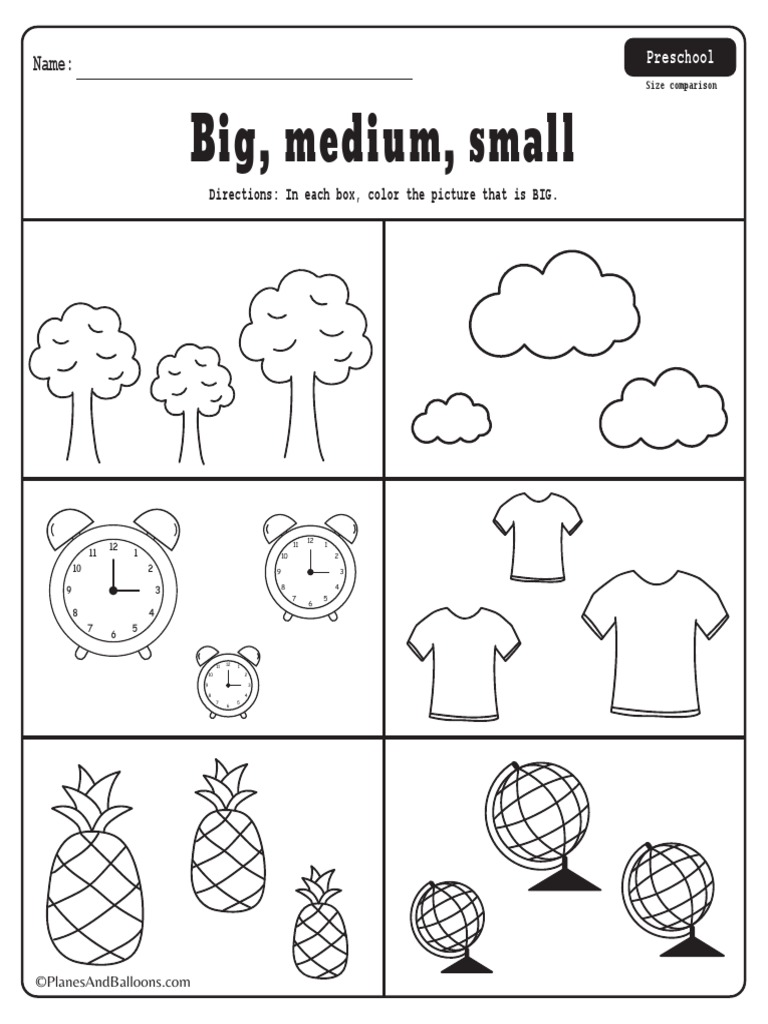 Big Medium Small Preschool Worksheets PDF | PDF