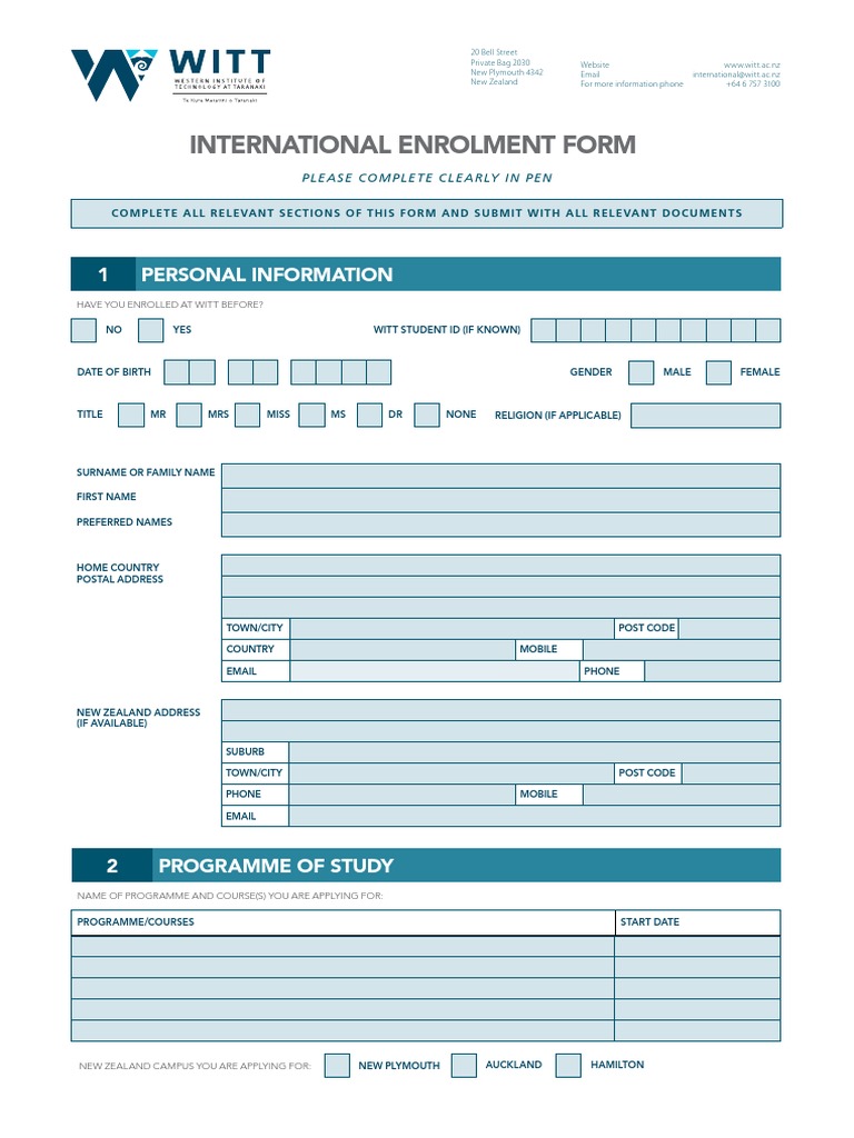 WITT International Enrolment Form - 20200601 | PDF | International ...
