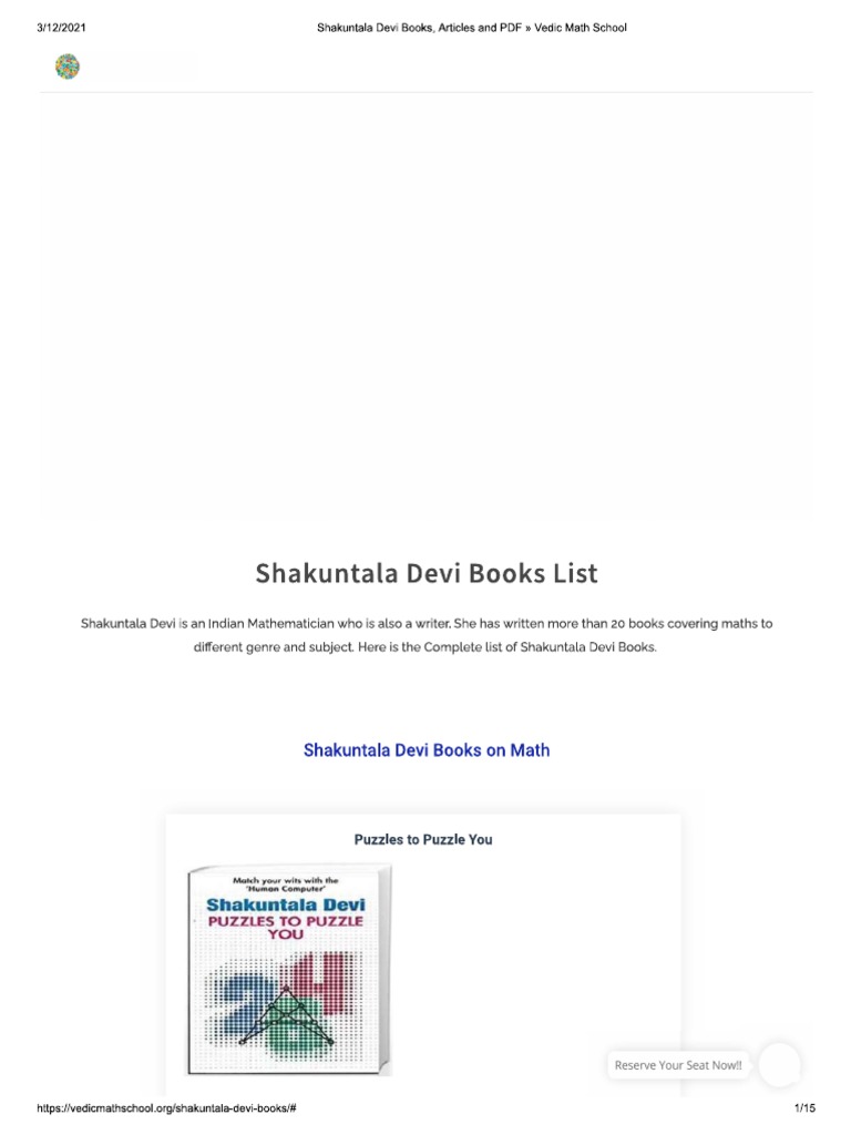 Shakuntala Devi Books List - Vedic Math School | PDF