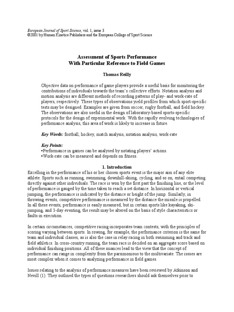 Assesment of Sport Performance | PDF | Physical Fitness | Sports