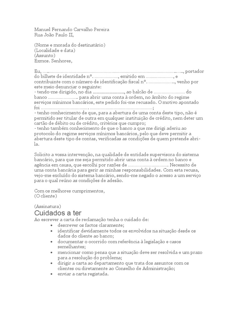 Exemplo de Cartas de Reclamação | PDF