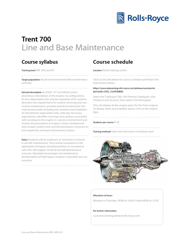 Trent 700 - L & B Maintenance Training | PDF