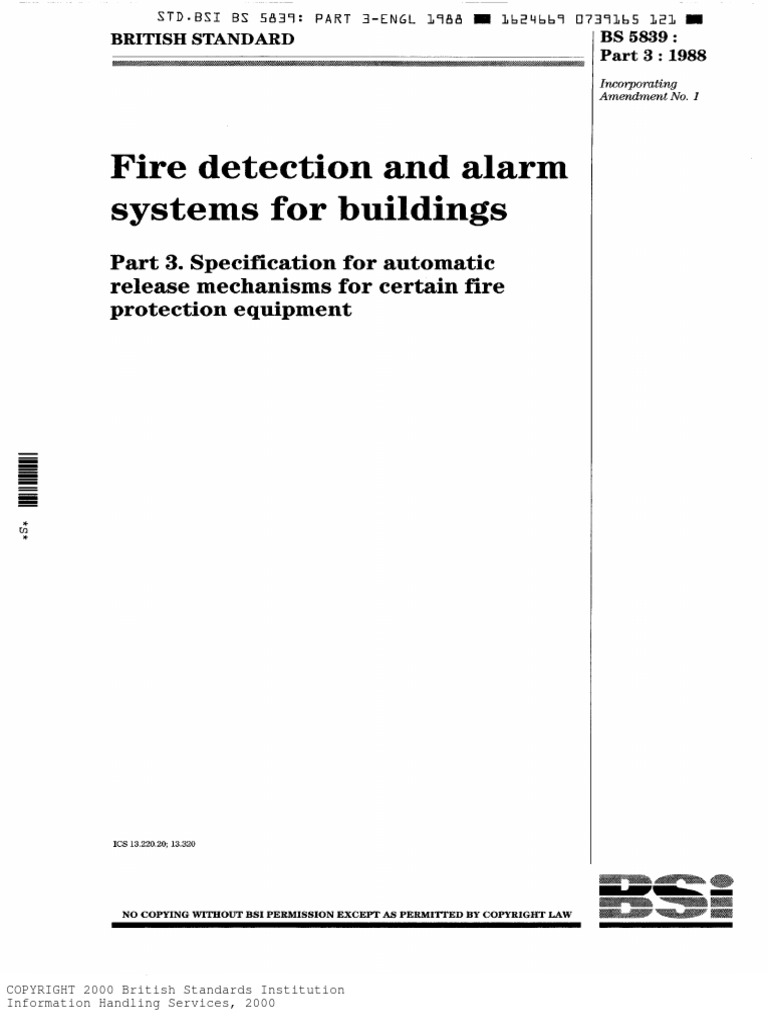 BS 5839 3 1988, Fire Detection | PDF